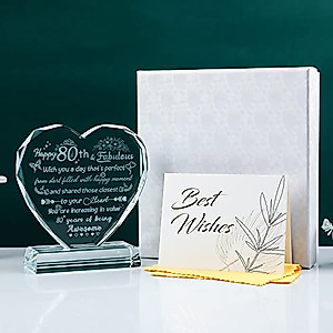 80th Birthday Gifts for Women Mom, Happy 80 Years Old Gifts Ideas for Female Grandma, Glass Love Heart Engraved Keepsake Presents for Her Wife