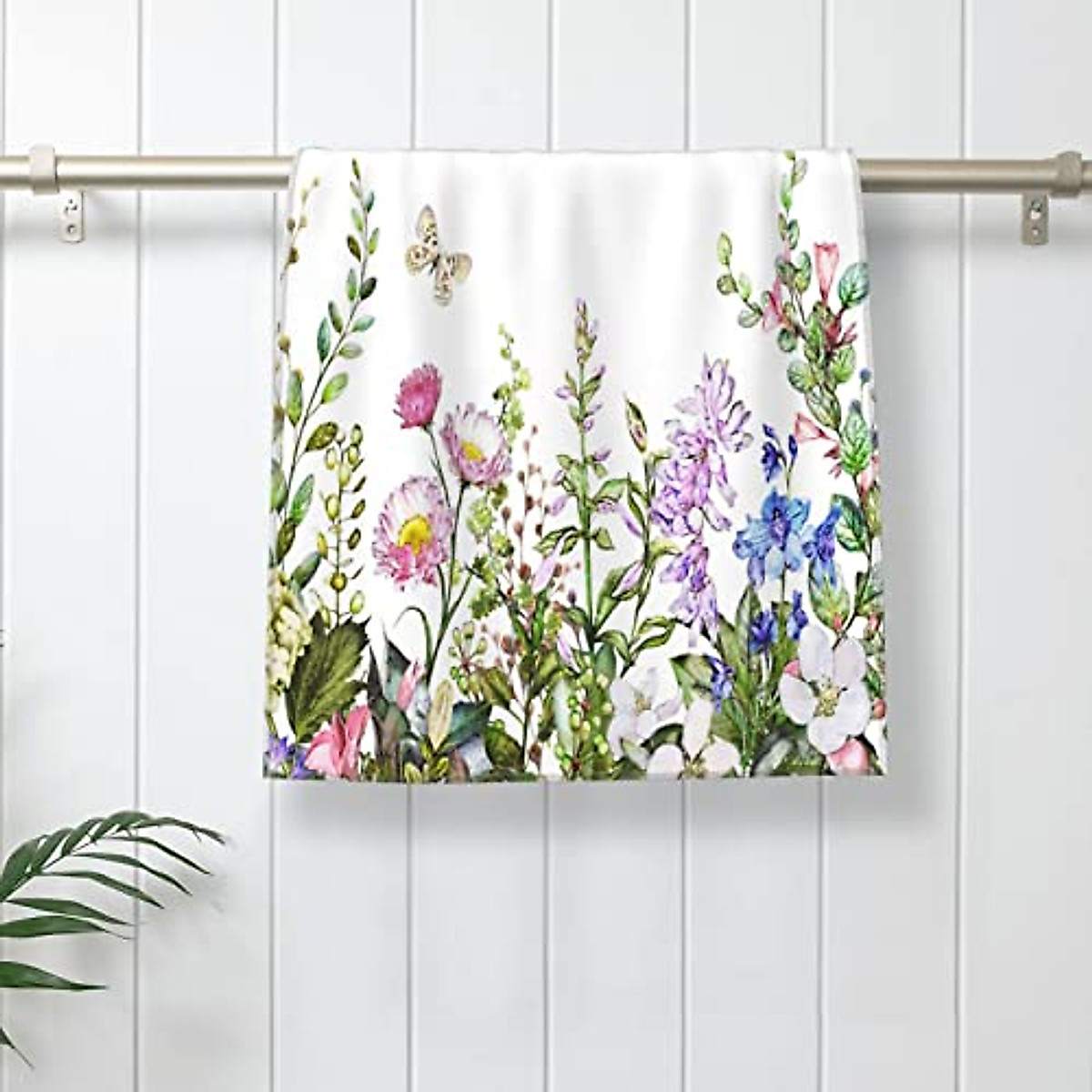 Snrfory Fingertip Towel Watercolor Wildflower Leaves Large Hand Towel for Bathroom Kitchen Spa (15.7x27.5 Inch)