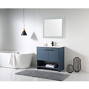 Fine Fixtures Bathroom Vanity with Integrated Ceramic Sink - Bathroom Vanity with Sink & Modern Knob Design - Bathroom Vanities with Sturdy Marble Top & Soft Closing Doors (36 Inch) Navy Blue