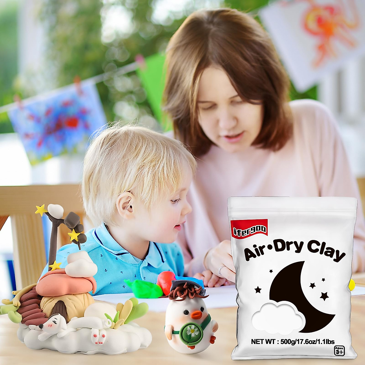 Ifergoo White Foam Modeling Clay- Moldable Cosplay, Air Dry, Squishy Molding Clay for Adult Arts & Craft Project, Fake Bake, Slime Supplies, 1.1LBS/500G