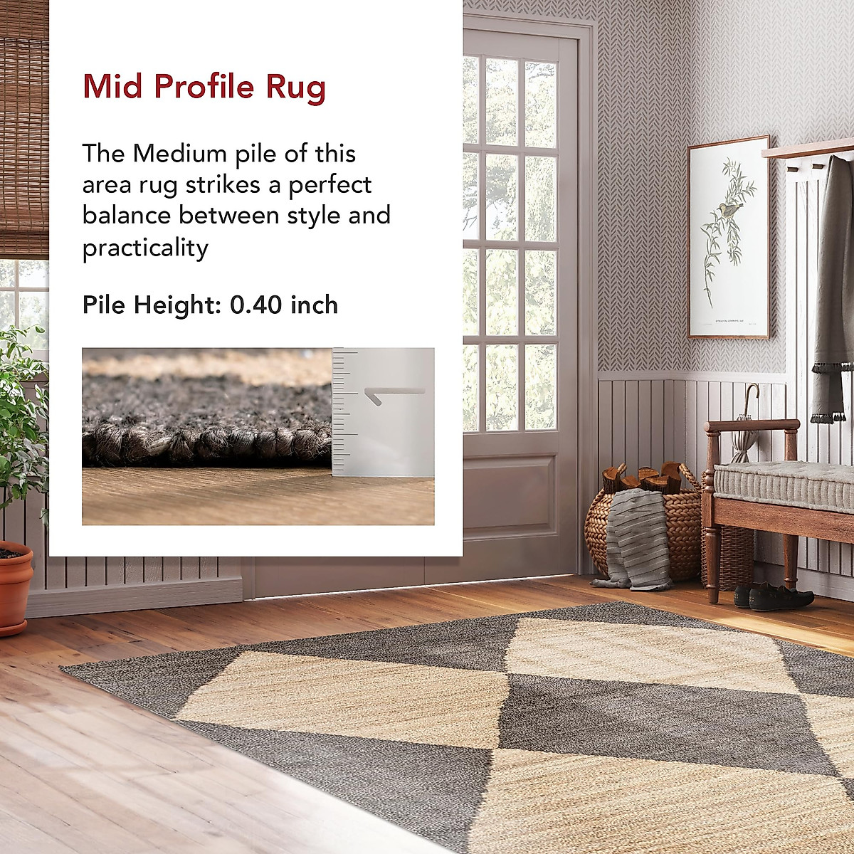 nuLOOM Pandora Diamond Jute Area Rug - 8x10, Global Inspired Black/Ivory Neutral Rug for Dining, Living, Kitchen