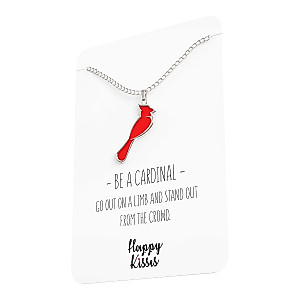 Happy Kisses Cardinal Necklace For Women – Cute Red & Silver Charm – Cardinals Appear When Angels Are Near Message Card