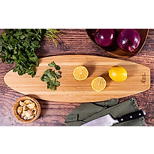Laguna Bamboo Surf Board Bar Cutting Board Set, 23-inch by 7.5-inch - Earth Friendly Bamboo with Stylish Honey Stripe Design - by Island Bamboo (2 Pack)