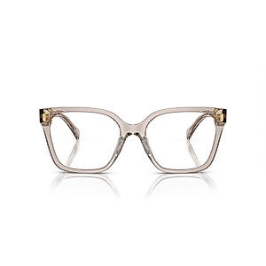 Ralph by Ralph Lauren Women's RA7158U Universal Fit Square Sunglasses, Shiny Transparent Beige/Demo Lens, 55 mm