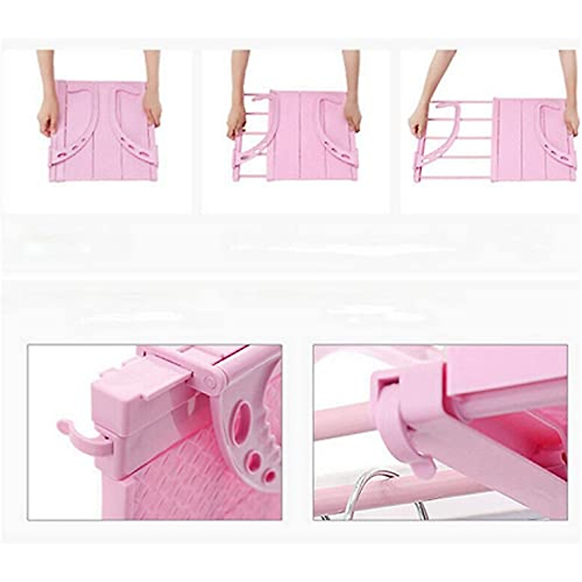ZyHMW Clothes Airer MultifunctionFolding Balcony Clothes Drying Rack Airer Laundry Hanging Towel Shoes Rack Solid Color Plastic Hanging ClothesRack, Clothes Airer (Color : Pink, Size : 8)