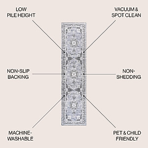 JONATHAN Y WSH201A-28 Bausch Bohemian Distressed Chenille Machine-Washable Runner Rug, Classic, Mediterranean, Rustic for Living Room, Dining Room, Bedroom, Kitchen, Gray/White, 2 X 8