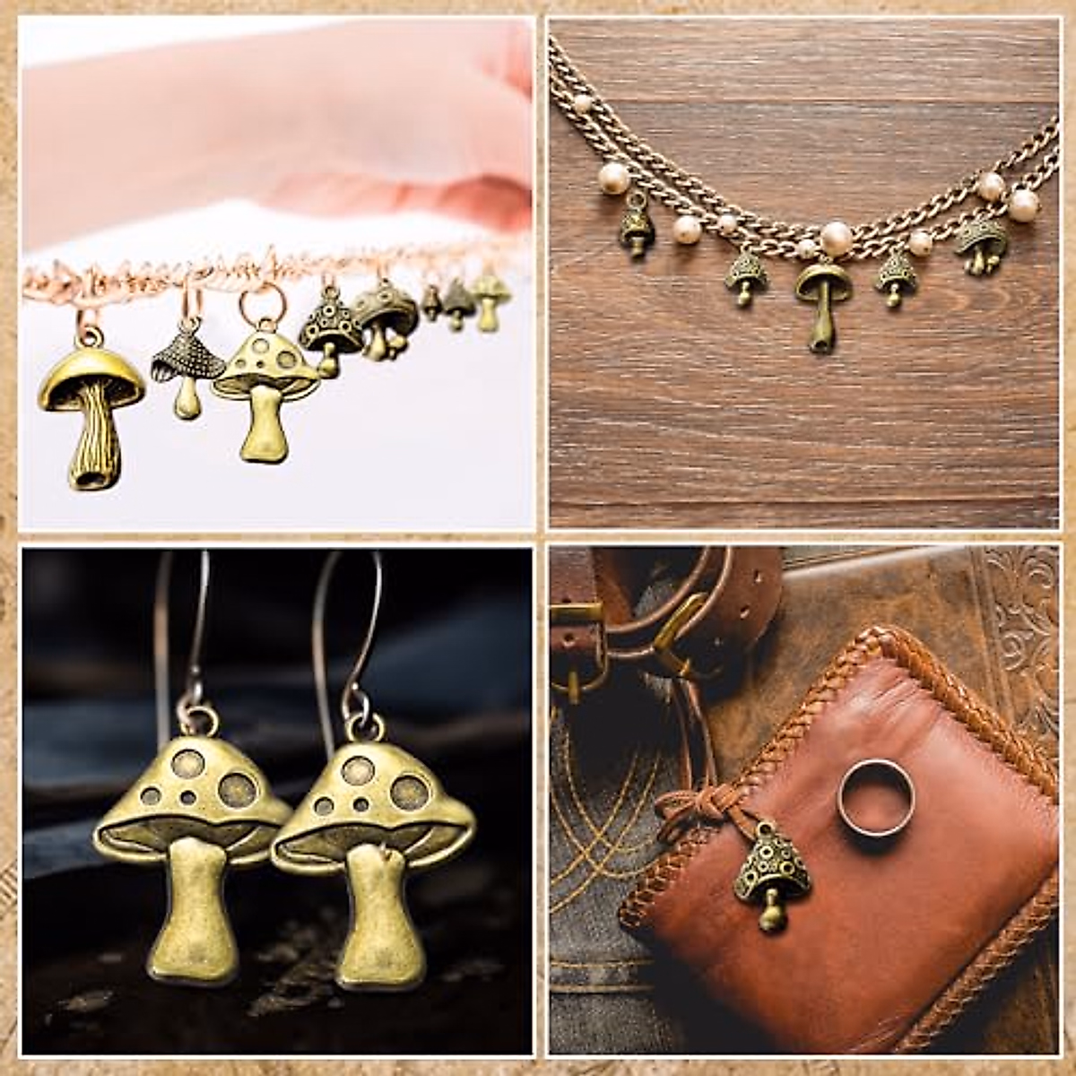 Huquary 140 Pcs Mushrooms Charms Bulk Alloy Mushroom Charms Pendants Antique Style Plant Small Cute Jewelry Findings for DIY Necklace Earrings Bracelet Making Craft Supplies(Bronze)