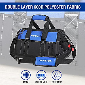 WORKPRO 16-inch Wide Mouth Tool Bag with Water Proof Molded Base