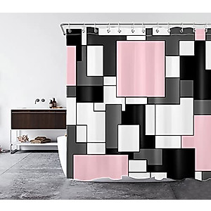 Modern Pink Shower Curtain for Bathroom, Grey Black and White Abstract Mid Century Minimalist Geometric Shower Curtains 72X72 inch Polyester Fabric Bathroom Decoration Bath Curtains Hooks Included
