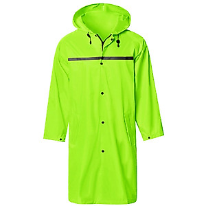 Mens Long Hooded Safety Rain Jacket Waterproof Emergency Raincoat Poncho(Green,XXL)