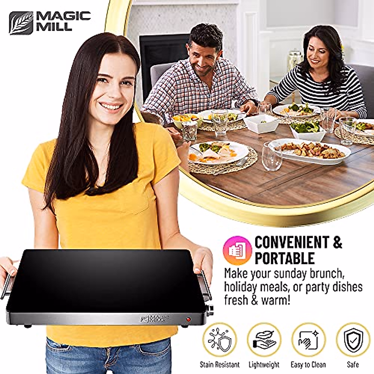 Magic Mill Extra Large Food Warmer for Parties | Electric Server Warming Tray, Hot Plate, with Adjustable Temperature Control, for Buffets, Restaurants, House Parties, Party Events (21" x 16")