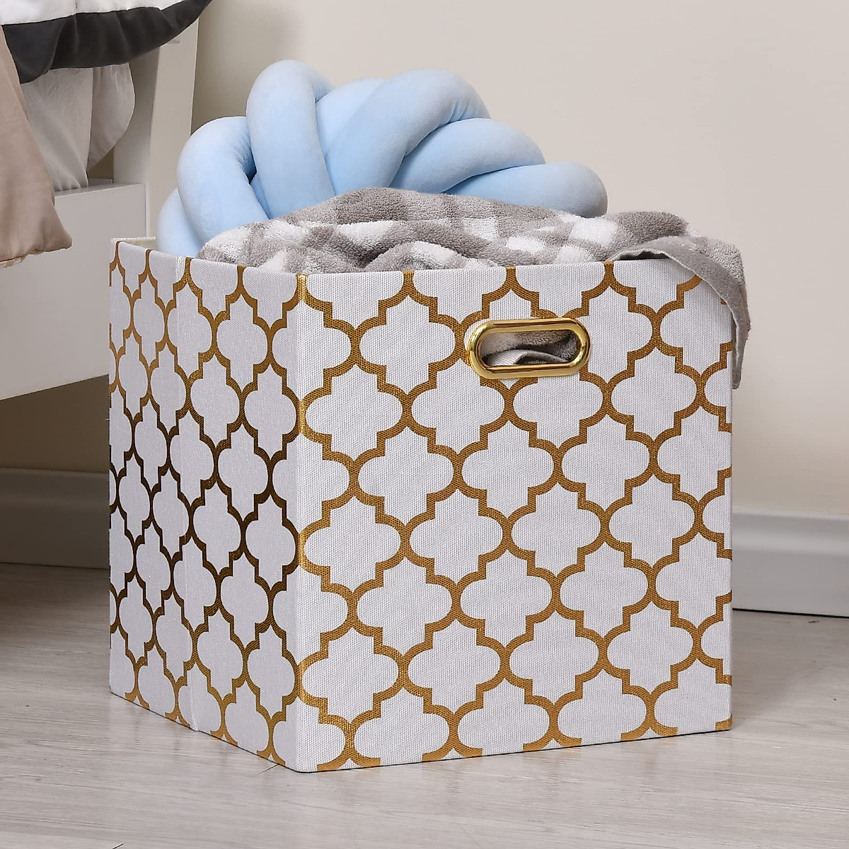 Fboxac Cube Storage Bins 13×13 Fabric Foldable Box with Handles, Collapsible Organization Basket Set of 4 Large Capacity Drawer for Closet Shelf Cabinet Bookcase Bedroom, Halloween Lantern White Gold