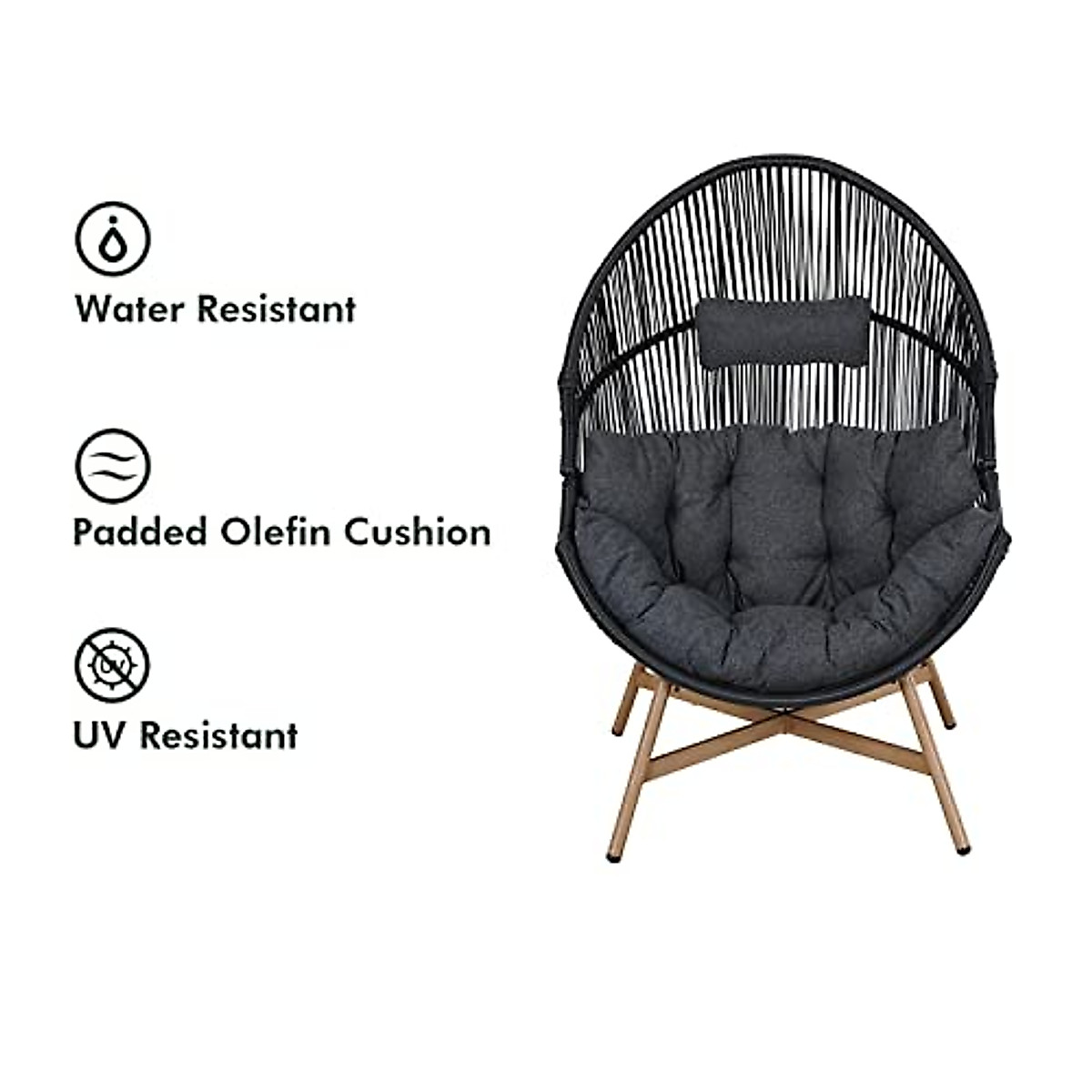 Grand patio Outdoor HOLAND Wicker Egg Chair, Patio Lounge Chair with Olefin Thick Cushion for Indoor and Outdoor, Living Room, Balcony, Porch, Poolside
