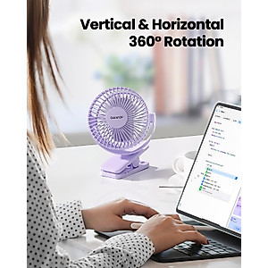 Gaiatop Portable Clip on Fan Battery Operated, Small Powerful 3 Speed Quiet 360° Rotate, USB Rechargeable Mini Personal Cooling for Desk Table Home Office Stroller Camping Purple