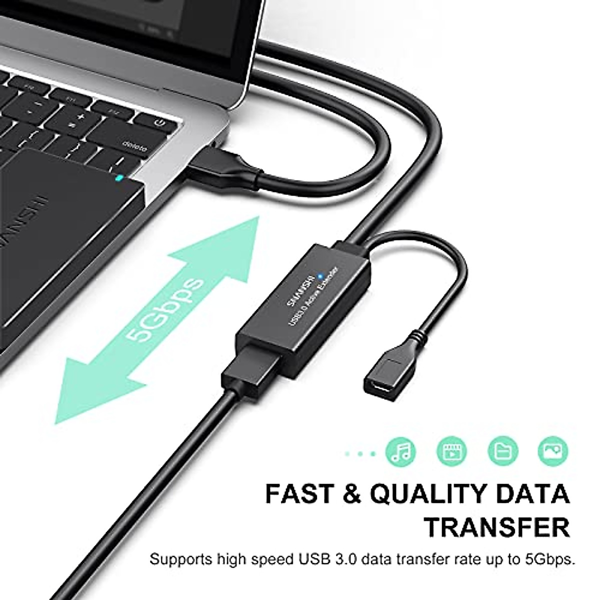 SNANSHI Active USB 3.0 Extension Cable 30 ft, Active USB Extension Cable with Signal Booster Compatible with Oculus Rift, Oculus Quest/Quest 2 VR, Xbox one, Keyboard,Flash Drive, Hard Drive etc