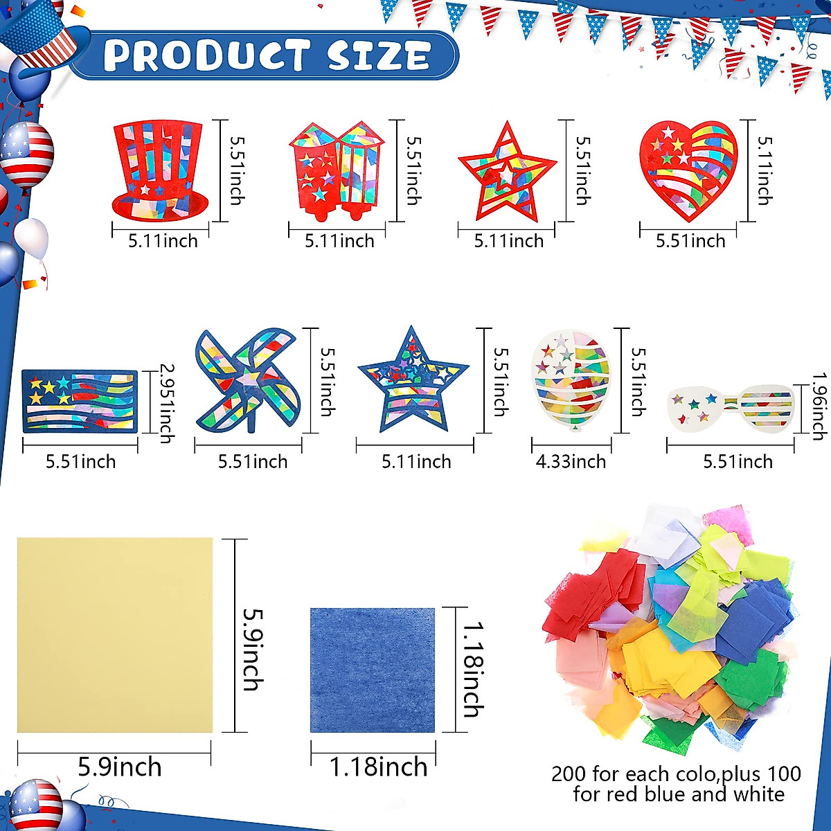 Zonon 27 Pieces 4th of July Suncatcher Craft for Kids Suncatcher Paper Kit Patriotic Suncatcher Craft Independence Day Window Stained Glass Suncatchers for Window DIY Art Activities Party Decoration