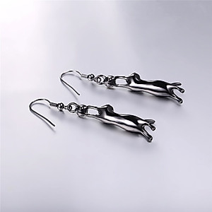 U7 Cute Cat Ear Pendant Black Kitten Dangle Drop Earrings with Rhinestones