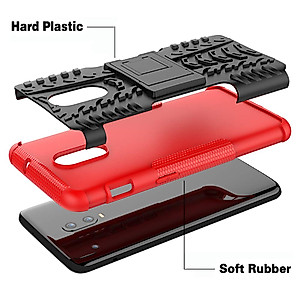 Phone Case for Oneplus 7 6T with Tempered Glass Screen Protector Cover and Stand Hard Rugged Hybrid Cell Accessories Oneplus6T A6013 Oneplus7 GM1900 One Plus6T 1+ Plus7 1 Plus 1plus Cases Black Red