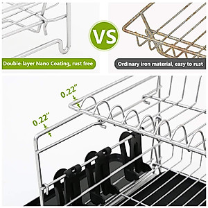 1Easylife Dish Drying Rack, 2 Tier Large Kitchen Dish Rack with Removable Drainboard, Utensil Holder and Cup Holder, Rustproof Nano Coating Dish Drainer