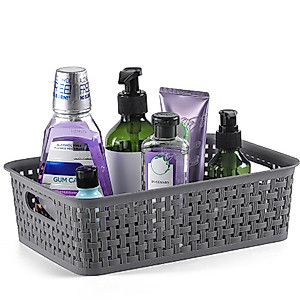 [ 12 Pack ] Plastic Storage Baskets - Small Pantry Organization and Storage Bins - Household Organizers for Laundry Room, Bathrooms, Bedrooms, Kitchens, Cabinets, Countertops, Under Sink or On Shelves