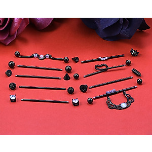 Prjndjw 14G Industrial Earrings For Women Mne Opal Heart surgical steel industrial piercing jewelry barbell Arrow screw external thread jewelry black industrial piercing jewelry 38MM