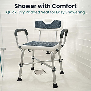 PELEGON Shower Chair (450lb) with Padded Armrests and Back, Shower Chair for Elderly and Disabled, Adjustable Height Shower Seat, Heavy Duty Shower Chair for Inside Shower, Handicap Shower Chair- Blue