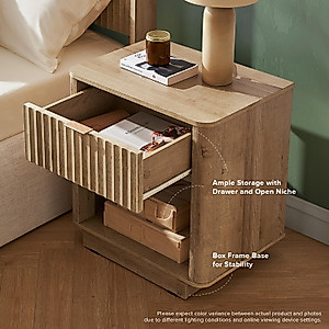 mopio Brooklyn Night Stand, Modern Farmhouse Nightstand, Small Side Table, Bedside Table with Drawer, End Table with Storage, Fluted Panel, Curved Profile (Oak, Set of 2)