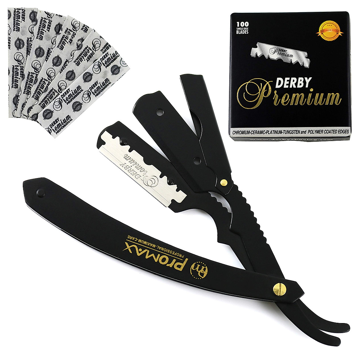 Professional Barber Straight Edge Razor - Salon Quality Cut Throat Shavette, Straight Razor Blade for Barber, Matte Black Straight Razor-160-10049PHBM (Plain Handle Black Matte)