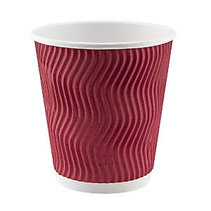 NYHI Set of 150 Ripple Insulated Red Paper Cups CoffeeTea Hot Cups Recyclable 3 Layer Rippled Wall For Better Insulation Perfect for Cappuccino Hot Cocoa or Iced Drinks 8 ounce