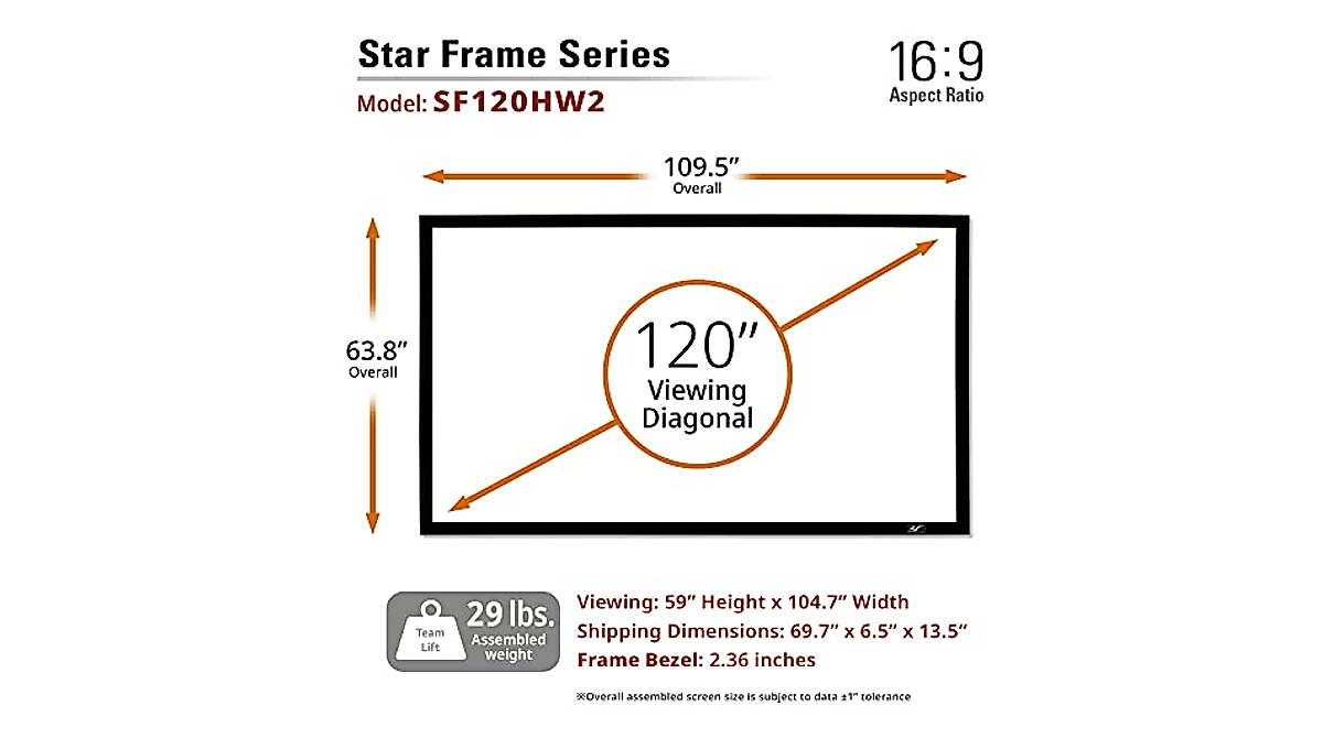 Elite Screens 120-Inch Fixed Frame Projector Screen for Home Theater