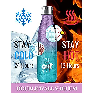 Onebttl Horse Bottle for Girls, Women, Insulated Stainless Steel Water Bottle, for Equestrian, Horse Lovers, Cowgirls, Perfect for Birthday, Back to School, Violet-Blue Gradient Glitter