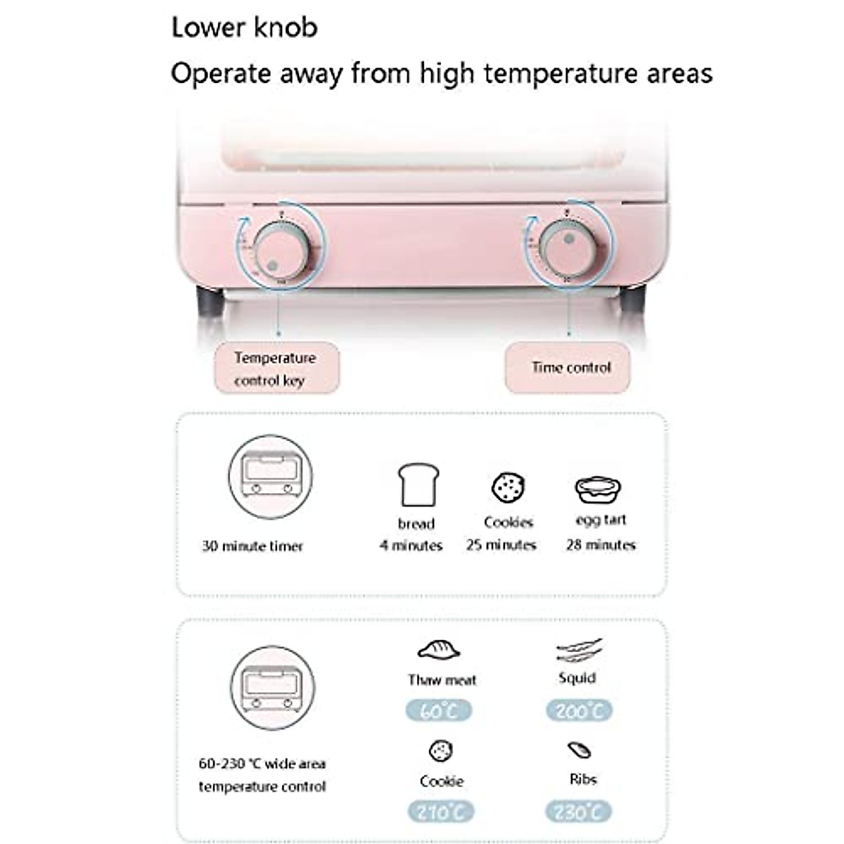 9L Mini Oven Adjustable Temperature 60-230 ℃ and 30 Minutes Timer Multifunctional Home Baking Oven Baking Cake Bread Biscuit Machine Tempered Glass 800W Commodity Code: LXJ-66 (Blue) (Blue)