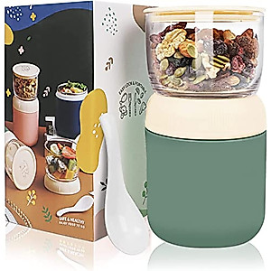 UHAPEER Oatmeal Yogurt Container, Overnight Oats Containers with Lids and Spoon, Stainless Steel Insulated Food Container, 2-Tier Cereal Cup On the Go, Parfait Cup Milk Container for Breakfast Lunch