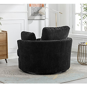 GoDoco Swivel Accent Barrel Chair Wide Chair Body with 3 Pillows for Living Room or Bedroom Hotel Lounge Club Round Chair Modern Sofa (Blue)