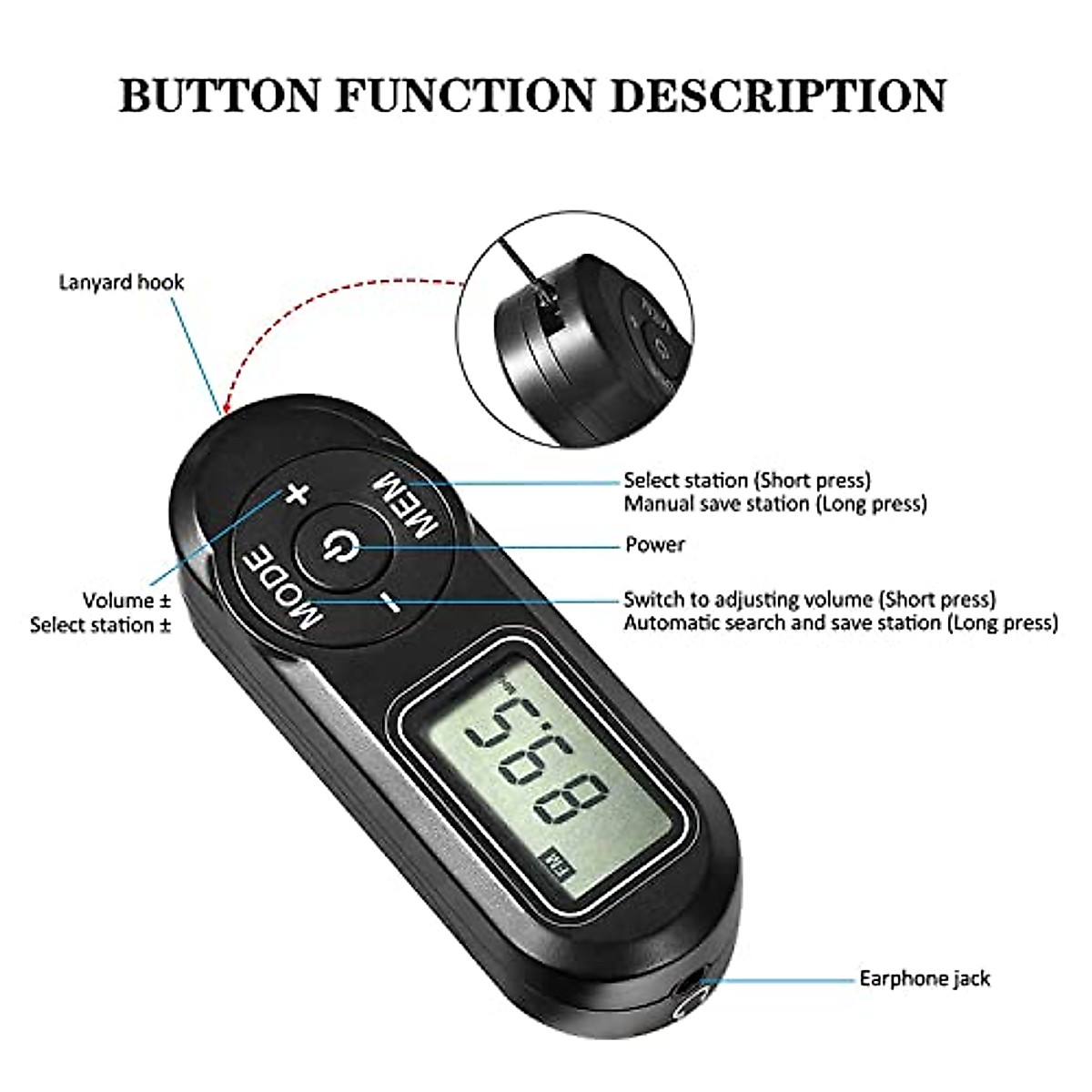 SWDSTP Personal FM Walkman Radio, Mini Digital Tuning Portable Radio with Headphones Belt Clip LCD Display, Pocket Radio for Walking Jogging, Upgrade Volume Control