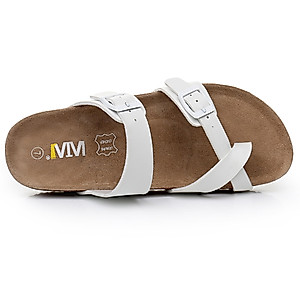 Women's Cork Footbed Sandals Cow Suede Slide Sandals for Women Toe Loop with Adjustable Strap Buckle Open Toe Beach Sandals