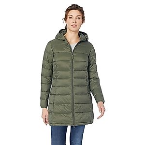 Amazon Essentials Women's Lightweight Full-Zip Water-Resistant Hooded Puffer Coat (Available in Plus Size), Dark Olive, Medium