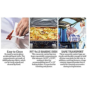 Whites Grove Casserole Carrier, Large Insulated Casserole carrier for hot or cold food, Insulated casserole carrier 9''x13''Lasagna Lugger Tote for Potluck, blue casserole carrier