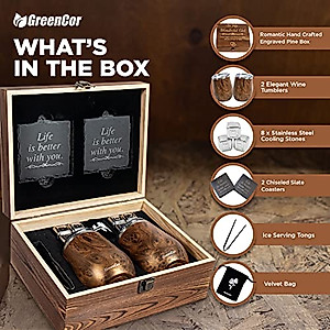 GreenCor Anniversary for Her | Girlfriend | Wife - Engraved 'To My Wonderful Girl' Wine Tumbler Set - Birthday Gifts for Her | Wedding Anniversary | Valentines day Romantic Set