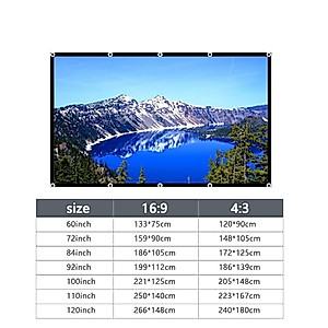 AIZYR Portable Projector Movies Screens Reflective Foldable Outdoor Indoor Anti-Light HD Projection Screen for Home Party Classroom,72in/148 * 105cm(4:3)