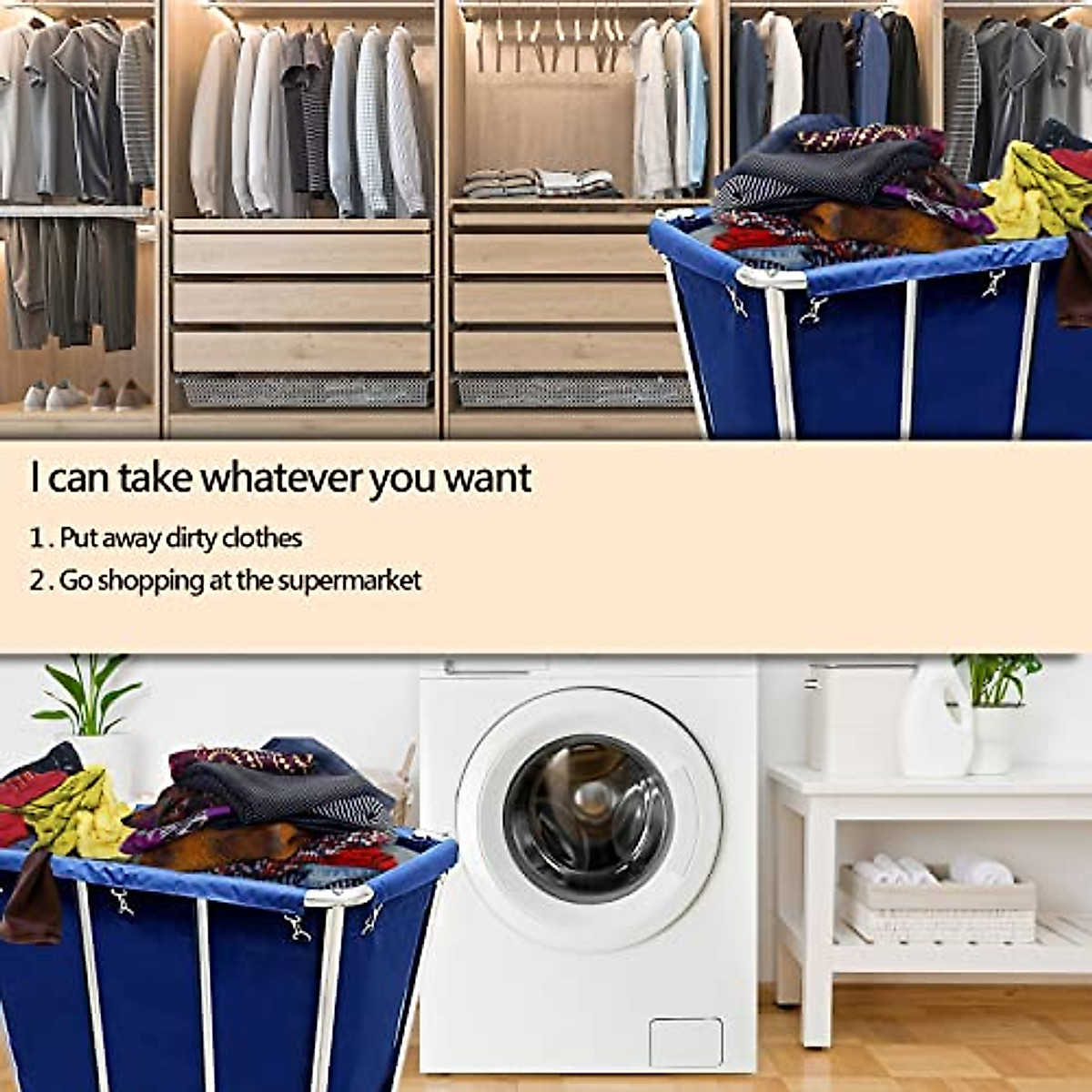 XIJIXILI Laundry Cart with Wheels Commercial 10 Bushel Heavy Duty Laundry Basket Trucks Cart, Oversized Stainless Steel Laundry Cart with Waterproof Oxford Cloth 260 LBS Weight for Hotels and Hospital