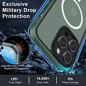 PTz Worlds for iPhone 14 Pro Case 6.1” - Strong Magnetic Cases for iPhone 14 Pro, Matte Army Green Compatible with MagSafe, Military Grade Drop Protection, Ultra Thin, Shockproof, Slim Fit