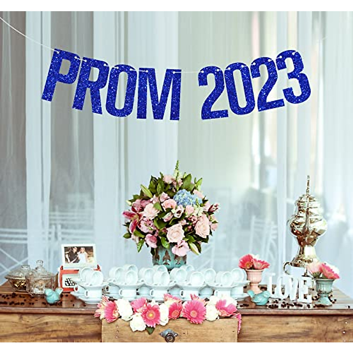 Prom 2023 Banner, Prom Night Decor, Class of 2023 Bunting Garland, 2023 Graduation Party Decorations Blue Glitter