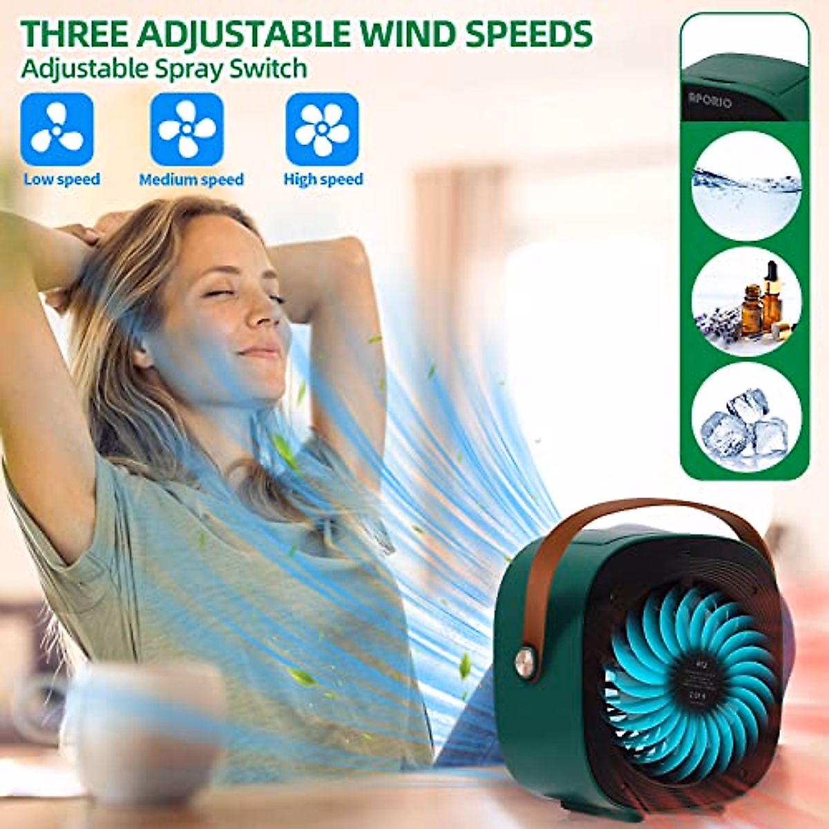 Portable Air Conditioner-5200mAh Rechargeable Personal Air Cooler with 3 Speeds Duration 5-10 hrs, Quiet Mini Air Conditioner Fan, Desk Cooling Fan for Home, Bedroom, Travel, and Office