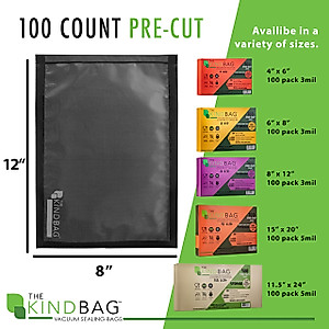 The Kind Bag Vacuum Seal Bags for Food; Food Grade, BPA Free & Freezer Safe; Airtight, Odor Free and Moisture Free; Commercial Grade 3mil Clear & Black; 8x12 inch Pre Cut Bags (100ct)