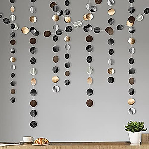 Glitter Black Silver Champagne Gold Circle Garlands for Birthday Party Decorations Hanging Garlands Streamer Banner Backdrop for Bday Wedding Bachelorette Baby Shower New Year Graduation