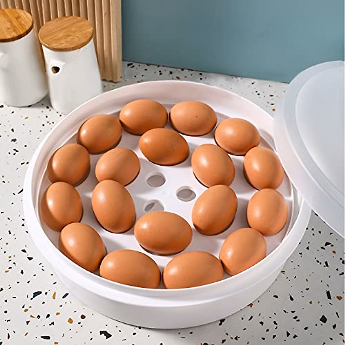DIIRPPR 10inch 3-In-1 Round Pie Carrier Portable Egg Carrier Deviled Egg Tray Cupcake,Christmas Party Container with with Egg Holder Trays Holds Up to 12 Cupcakes / 18 Eggs (Dark Green)