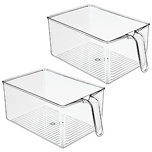 mDesign Plastic Kitchen Pantry Cabinet Refrigerator Food Storage Organizer Bin Holder with Handle - for Organizing Individual Packets, Snacks Food, Produce, Pasta - 2 Pack, Large, Clear