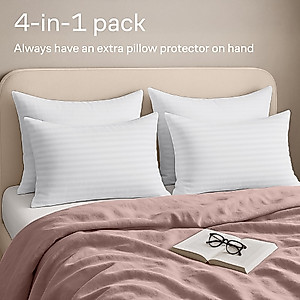 Niagara Sleep Solution 4Pack Pillow Protectors Standard 20x26 Inches Cotton Sateen Blend Tight Weave Size High Thread Count Zippered White Hotel Quality Non Noisy
