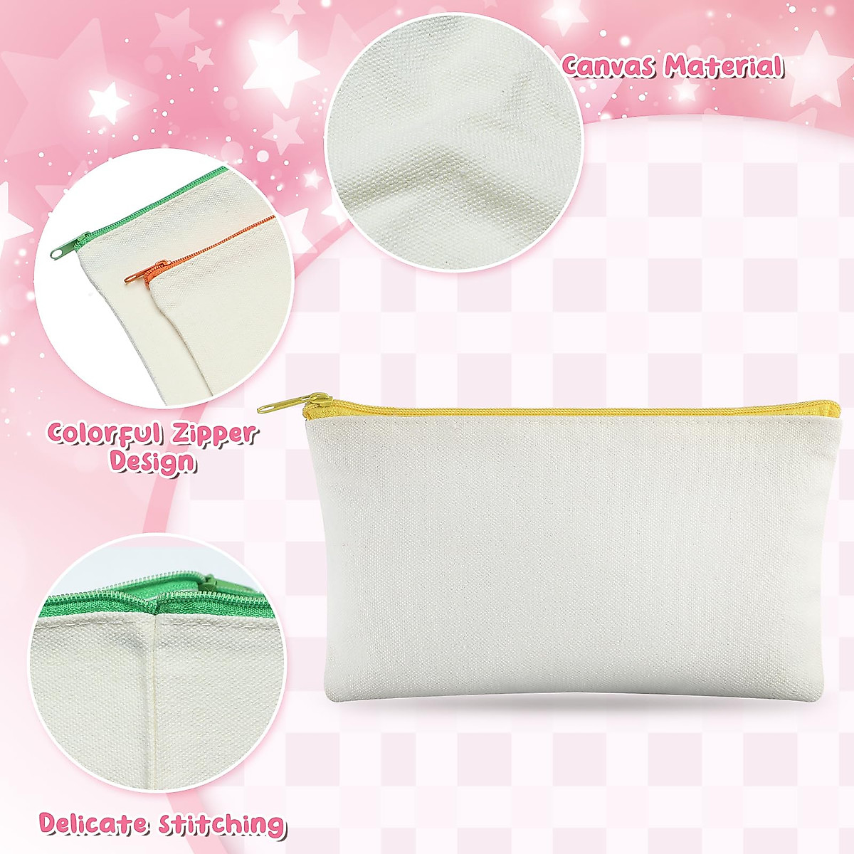 Silkfly 144 Pack Blank Canvas Cosmetic Bags Sublimation Makeup Bags White Pencil Pouch DIY Zippered Multipurpose Pouches Heat Transfer Iron on Pouch Bags for Stationery Toiletries Crafts Use